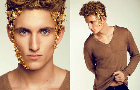 Gilded Face Embellishments : golden boy editorial by dennis weber