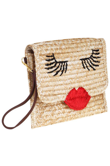 Feminine Face Purses : Red Lips Straw Bag