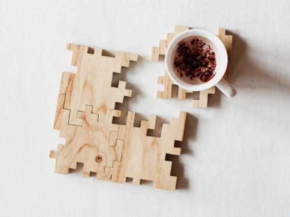 Geometric Puzzle Coasters : wood coaster