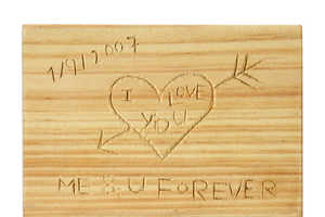 Custom-Engraved Greetings : carved wooden card