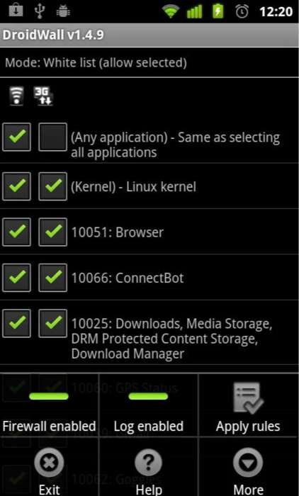 Mobile Firewall Apps : droidwall