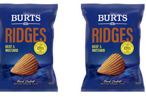 Beefy Small-Batch Snack Crisps : Burts Ridges Beef & Mustard