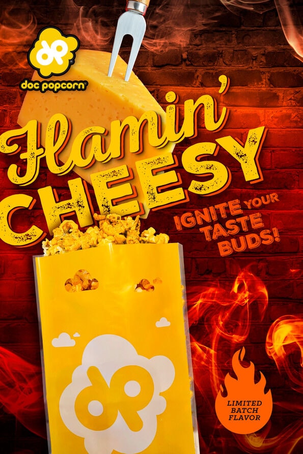 Spicy Cheesy Popcorn Snacks : Flamin' Cheesy