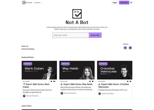 Human-Penned AI Newsletters : Not A Bot newsletter
