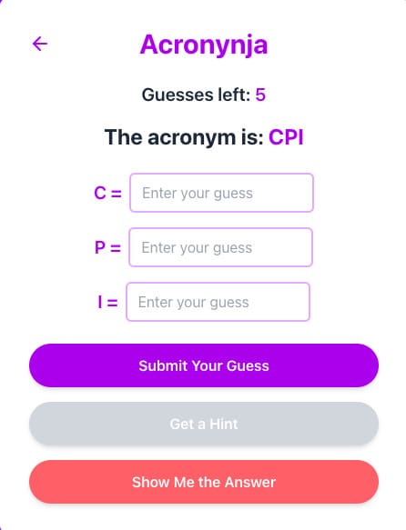 Acronym Challenge Games : Acronynja