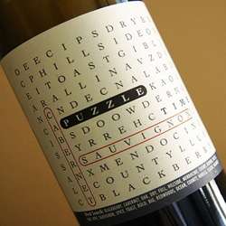Interactive Wine Labels: Word Searches on Bottles of Puzzle Time Wines