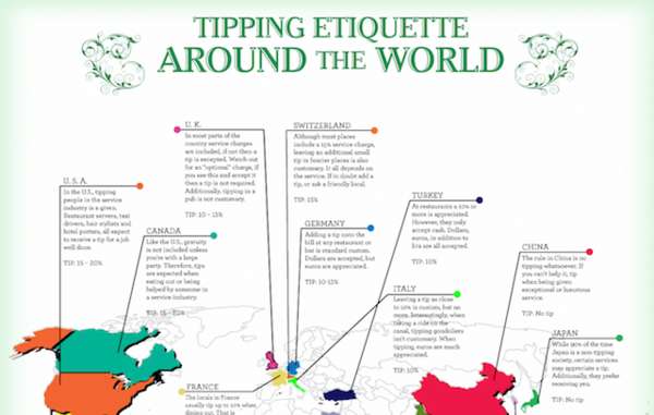 Global Dining Protocol Maps : Tipping Etiquette Infographic
