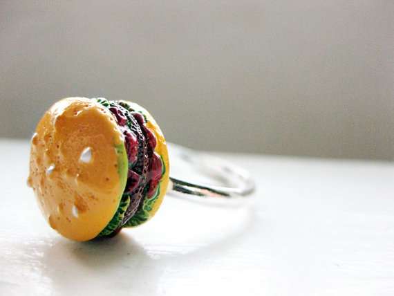 Tasty Fast Food Jewelry : Mary Rebecca Hamburger Ring
