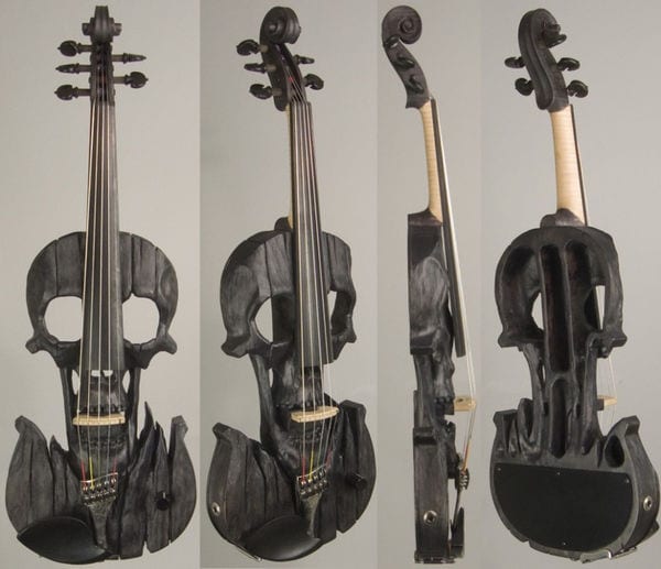 Hand-Carved Skull Violins : skull violin
