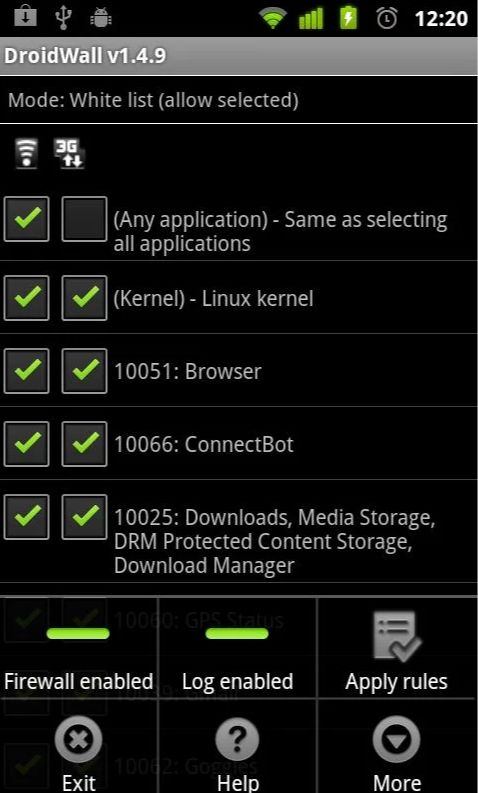 Mobile Firewall Apps : droidwall