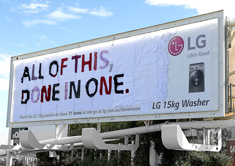 Clothing-Constructed Billboards : Done in One, LG, washing machine,