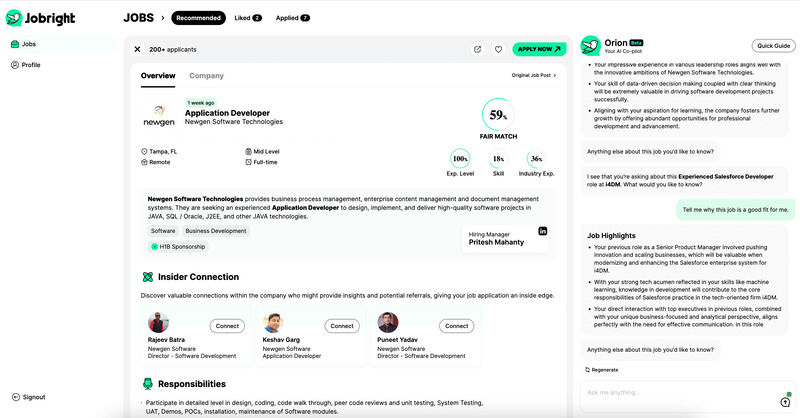 AI Enhanced Job Searches : jobright job search co pilot