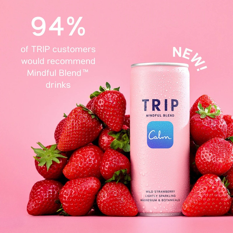 Calming Sparkling Beverages : TRIP x Calm Wild Strawberry.