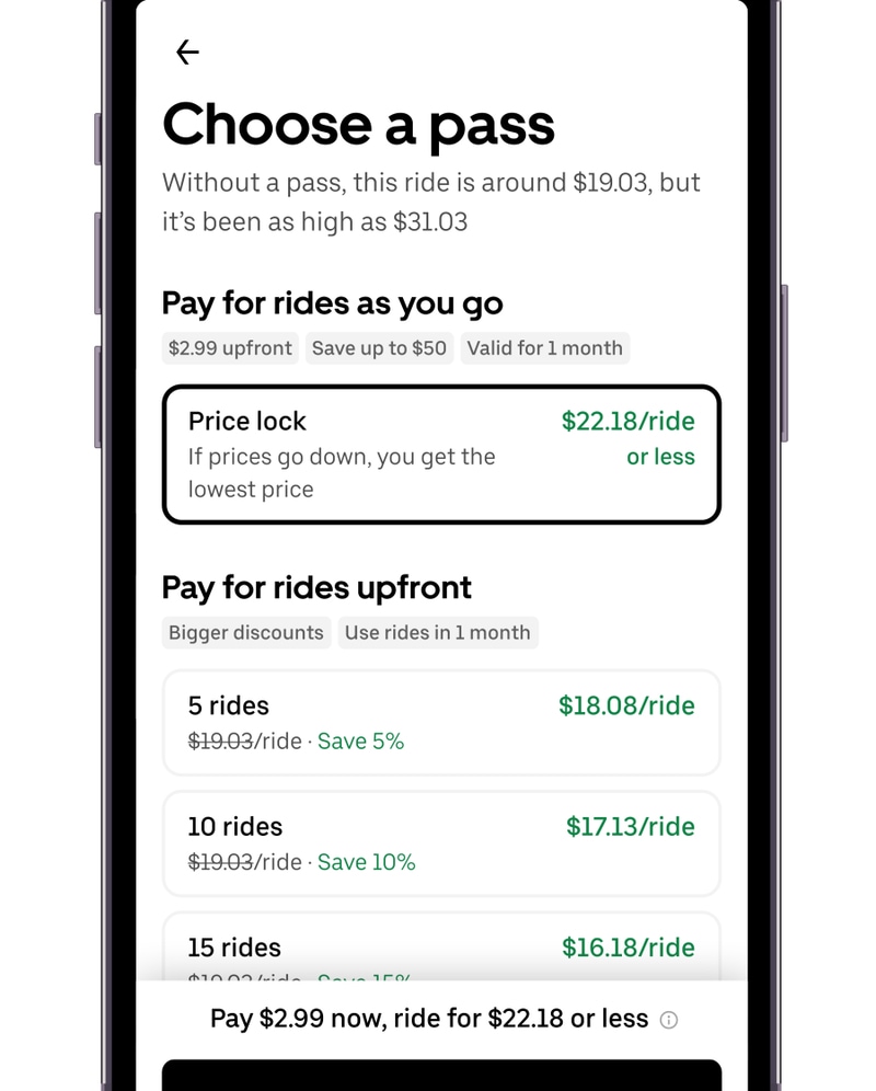 Prepaid Rideshare Passes : Uber prepaid passes