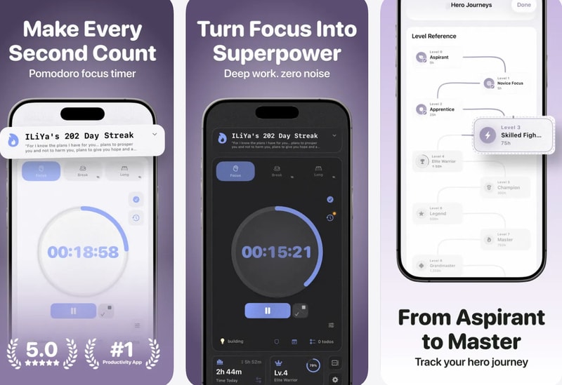Focus Tracker Apps: FocusHero Turns Every Work Session Into A Step ...